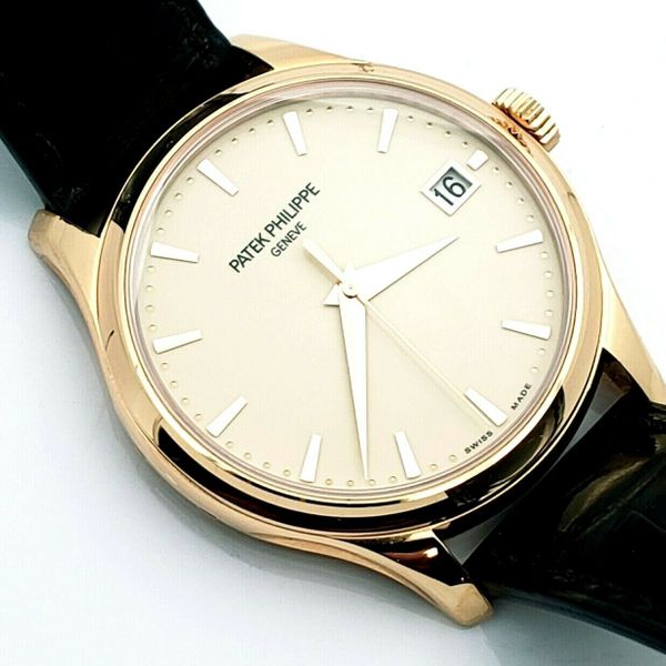 Men's Patek Philippe Calatrava Date 18K Rose Gold Hunter back case ...