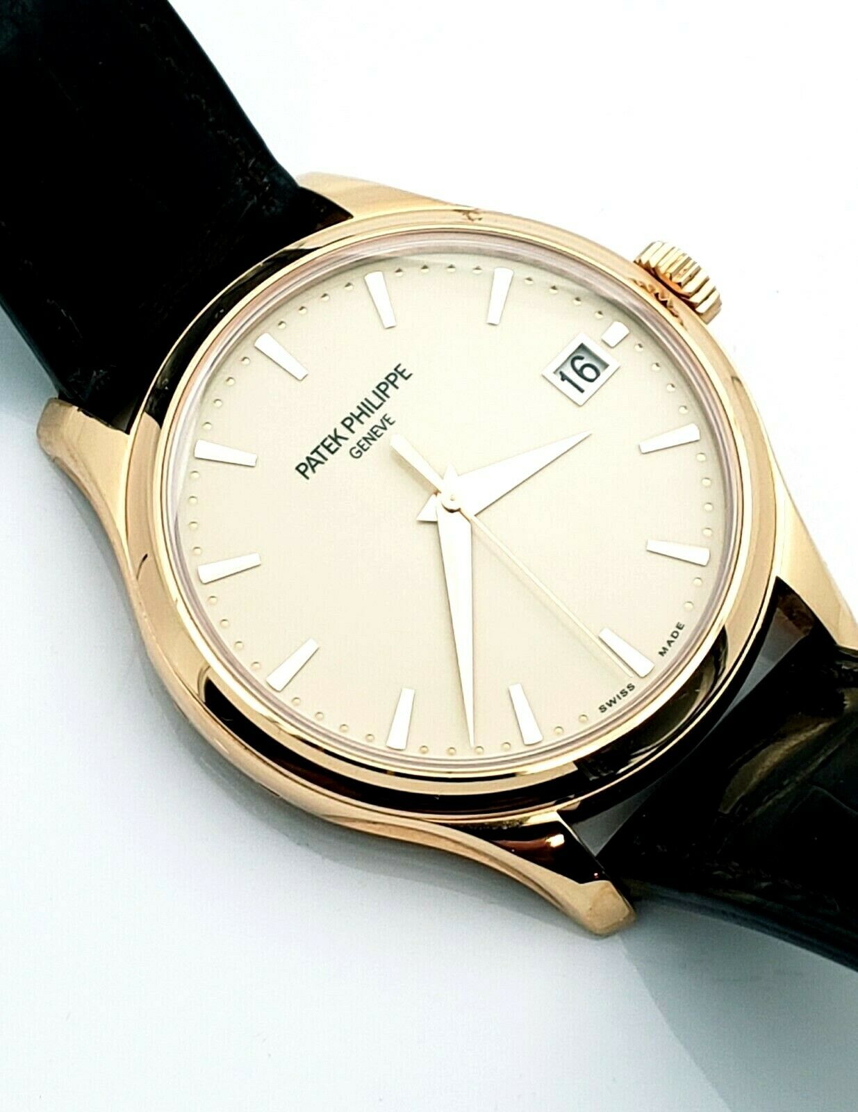 Men's Patek Philippe Calatrava Date 18K Rose Gold Hunter back case ...