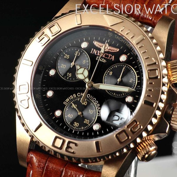 Rare NOS Invicta 40mm Men Sapphire Elite Swiss ETA Chrono 23K Rose Gold ...