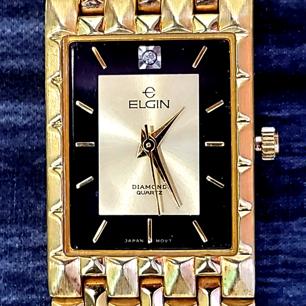 Gold Retro Elgin Mans Diamond Watch 14k Gold Plate Rockin The 80s NICE ...