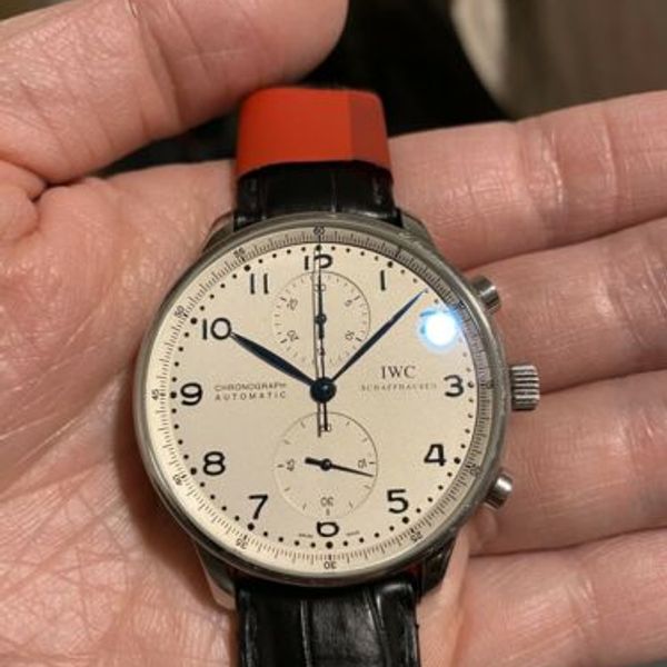 IWC Portuguese Chronograph Stainless Model 3714 41MM Croc Strap White ...