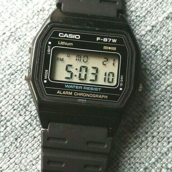 vintage casio f-87w alarm chronogprah lcd watch rare from 1982 japan ...