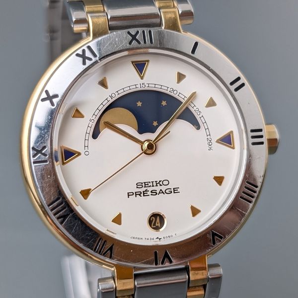 1986 Seiko Presage Moon phase 7434-6030 Quartz Men's Watch Vintage 34mm ...