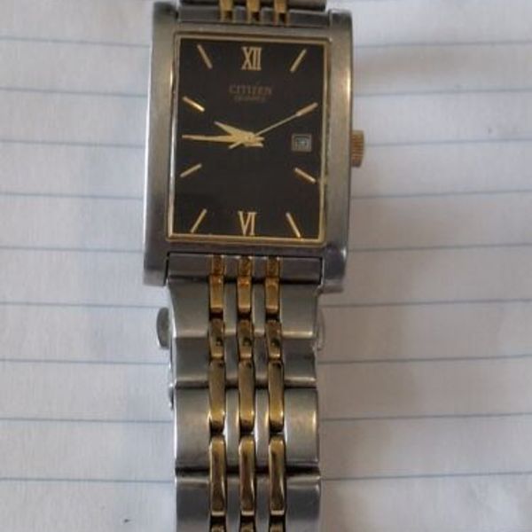 Citizen Quartz Two Tone Mens Watch , Black Rectangular Dial ...