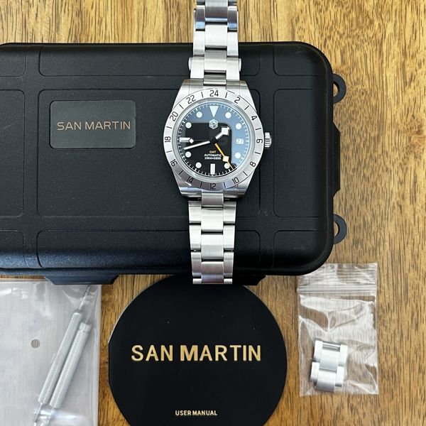 San Martin SN0054 GMT Automatic Watch, Matte Black Dial, Seiko NH34 ...