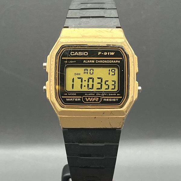 Casio Fâ 91W Gold Tone Vintage Digital Alarm Chronograph Watch â Retro ...