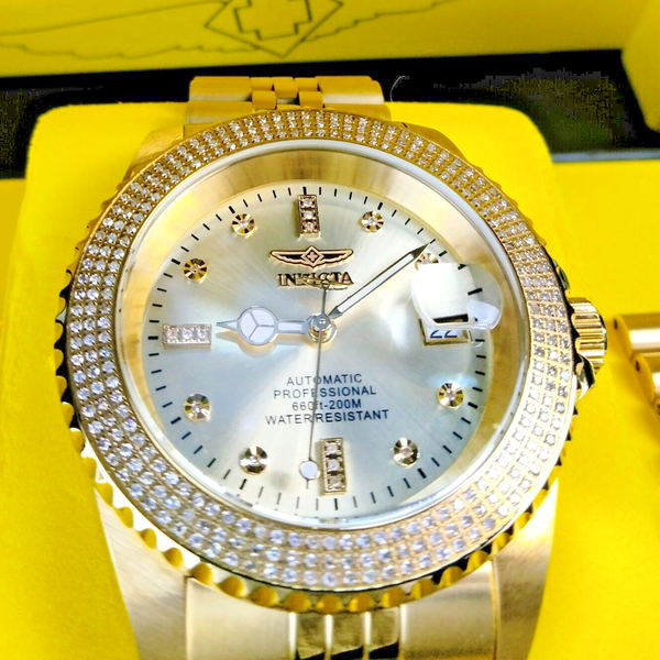 Invicta Gold SS Pro Diver Diamond Automatic Men Watch 38293 Adjustable ...