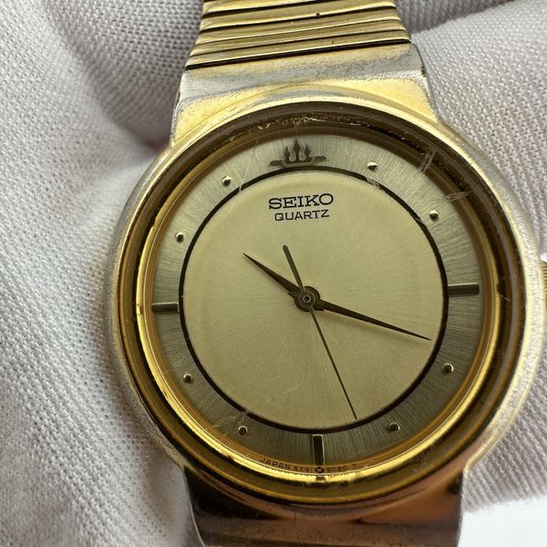 Seiko Unisex Watch 30mm Champagne Dial Gold Tone Round 5Y91-6050 New ...
