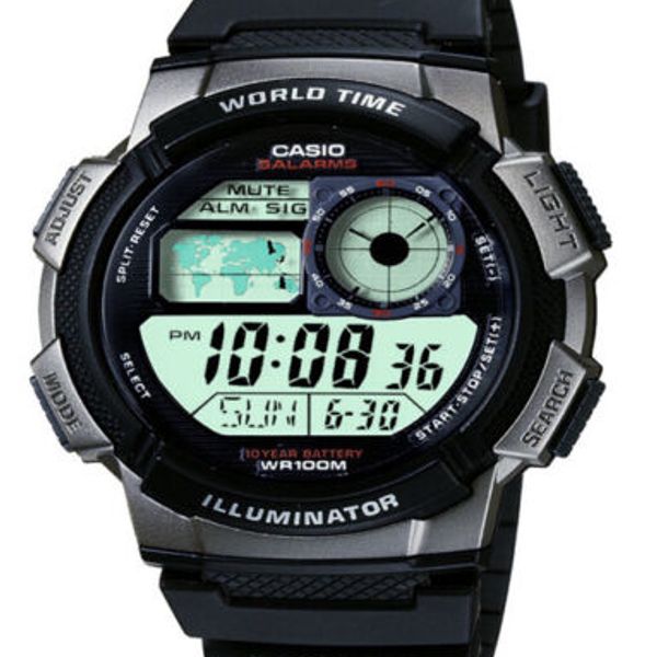 NEW Casio Men's World Time Sport Watch with Black Resin Strap AE1000W ...