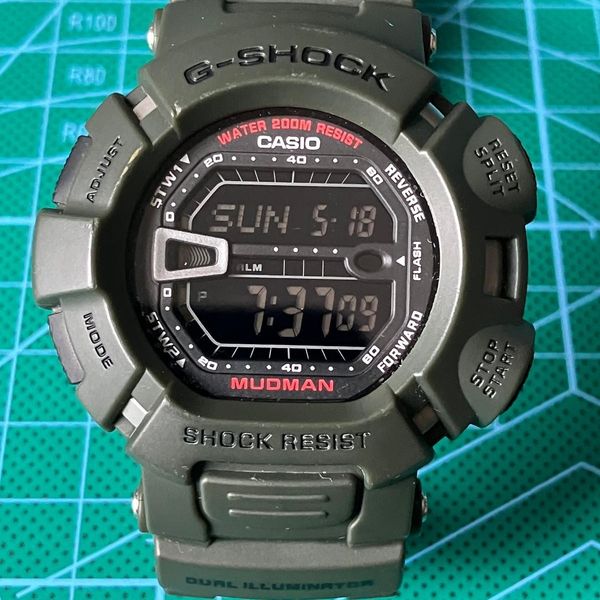 Casio G-Shock G-9000-3VDR Mudman Army Green Negative Display Dual ...