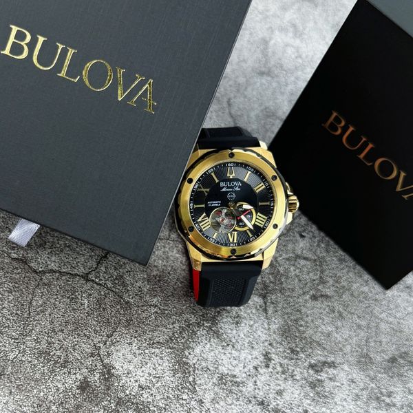 Bulova Marine Star Automatic Black Gold Dial 98A272 Men's Watch 45mm ...