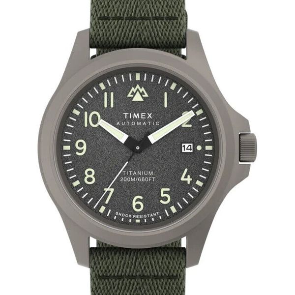 Timex TW2V95300 Men's Automatic Watch NEW Titanium Case Olive Fabric ...