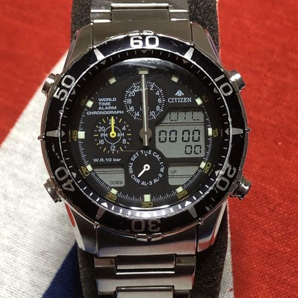 CITIZEN PROMASTER Digi Ana Chronograph Alarm WR10bar Quartz Working ...