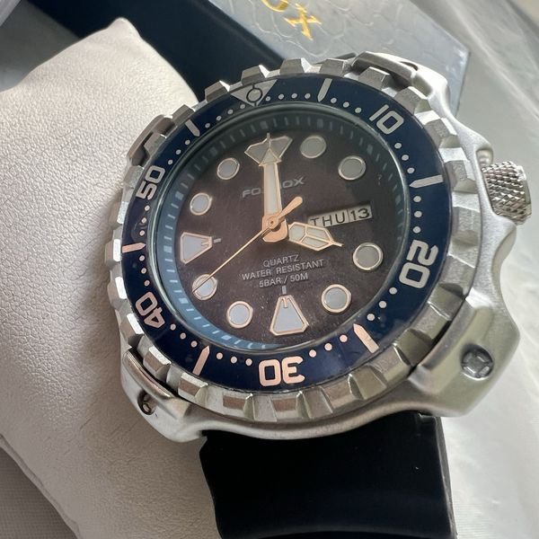 Foxbox famous design(Seiko design) navy blue,day Date, rotating bezel ...