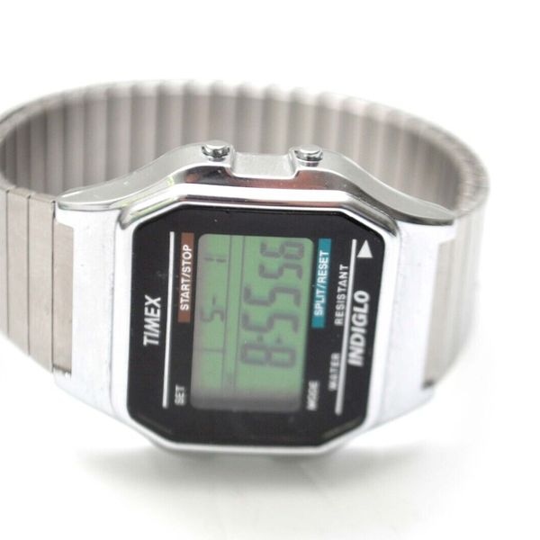 Timex LCD Indiglo Day/Date Chronograph Digital Watch Stretch Band New Battery | WatchCharts ...