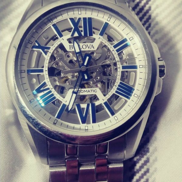 blue and silver bulova automatic watch 20697929 96A187 c8601303 ...