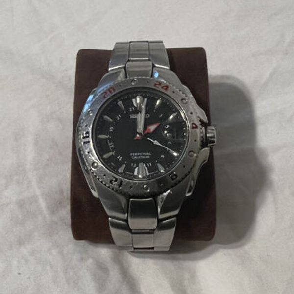 Seiko Perpetual Calendar GMT Watch 8F56-0020 Steel 100m Vintage ...