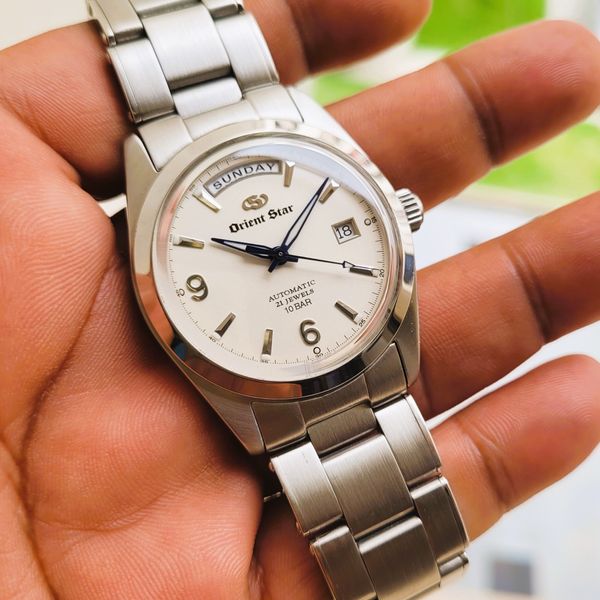 Orient Star Explorer Day Date WZ0011EV Cream Dial Blue Sheen Effect JDM ...