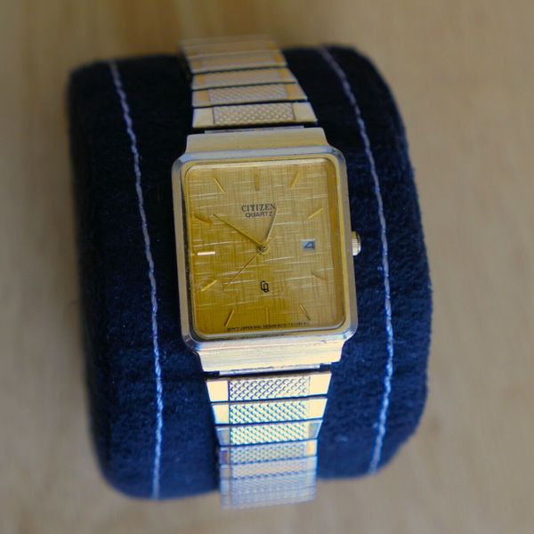Vintage Citizen Quartz CQ Gold Plate Date Square Wrist Watch w/Stretch ...