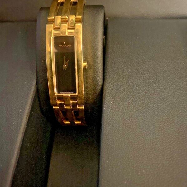 Ladies MOVADO ESPERANZA 88 H5 1400 Rectangular Black 18k Gold Plate ...
