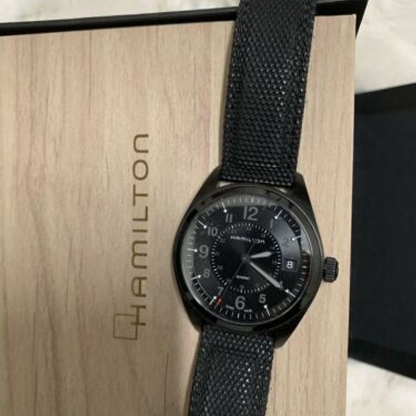 Hamilton 40mm PVD Khaki Field Black Dial Quartz Black Strap Watch new ...