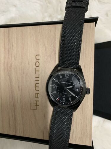 Hamilton 40mm PVD Khaki Field Black Dial Quartz Black Strap Watch new ...