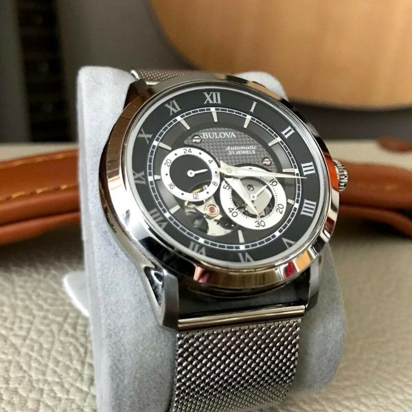 Bulova Automatic Black Open Heart Men's Watch 96A135 with METAL BAND ...