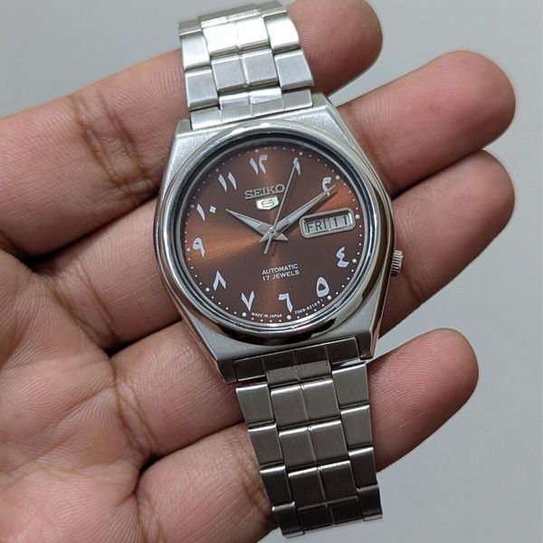 Vintage Seiko 5 Automatic Arab Numerals Brown Dial Wrist Watch For Men ...