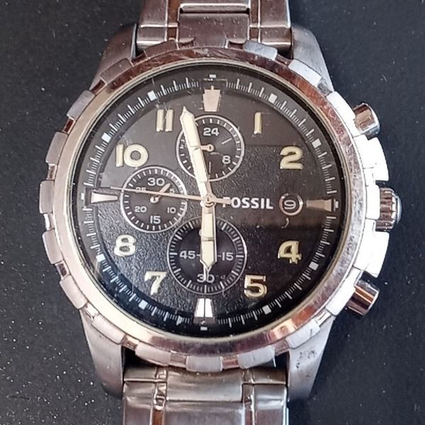 Vintage Fossil Watch FS4542 Stainless Steel With Black Dial Needs New ...