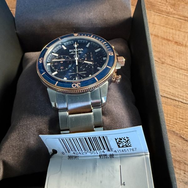 Bulova 98B301 Marine Star Watch Mens Silver Biue Dial Chronograph ...