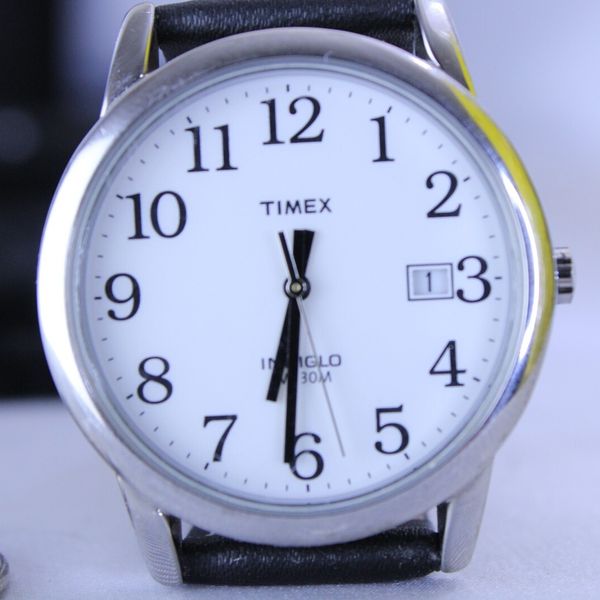 Timex Men's Easy Reader, Black Leather Watch, Indiglo, Date, 35MM Case ...