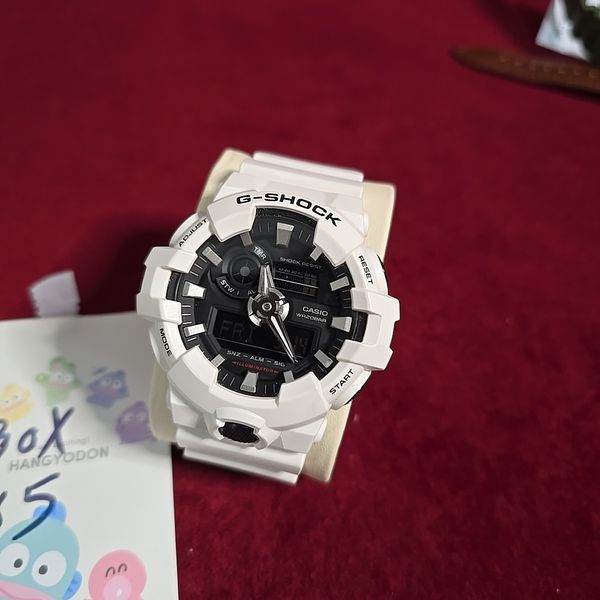 Casio Men's Watch G-Shock Quartz Black Analog-Digital Dial White Strap ...