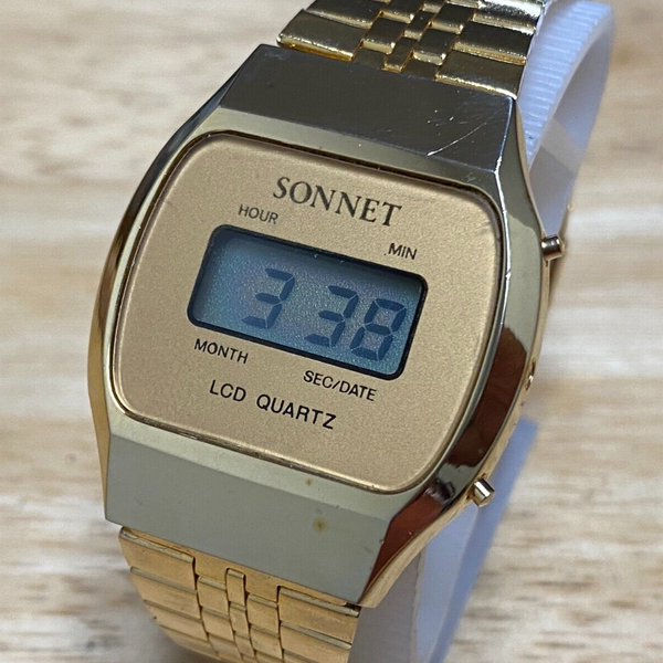 Vintage Sonnet Mens Gold Tone LCD Digital Quartz Watch~Light Date~New Battery | WatchCharts ...