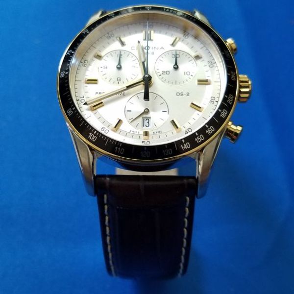 FS: Certina Precidrive DS-2 Quartz Chronograph Silver dial Brown leather Men's watch - LN ...