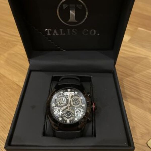 New In Box Talis Mens Chronograph Skeleton Watch Genuine Leather Strap ...
