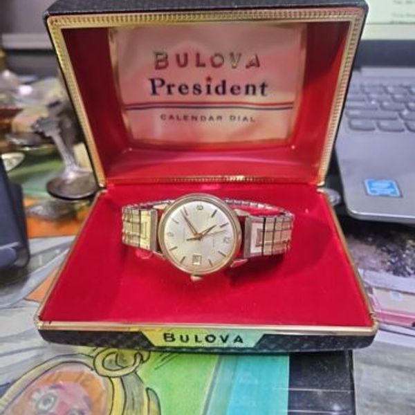 Vintage Bulova President Date Waterproof Men's Wristwatch Stainless ...