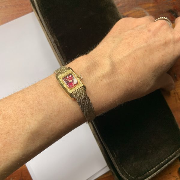 VTG Slim Unusual Seiko Womens Mechanical Wind Up Red Face Gold Tone ...