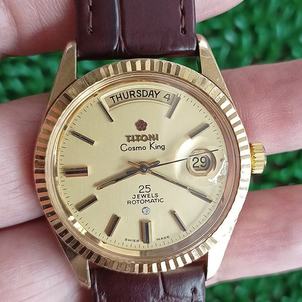 Vintage Titoni Cosmo King Day Date Automatic 25 Jewels Swiss Gold tone ...