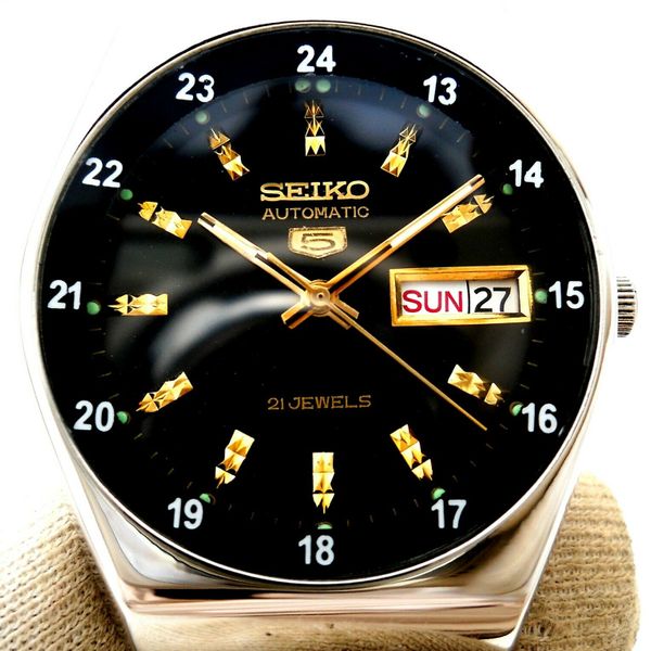 Vintage Japan Seiko Automatic Black 24 Hours Railway Time Day Date Mens ...