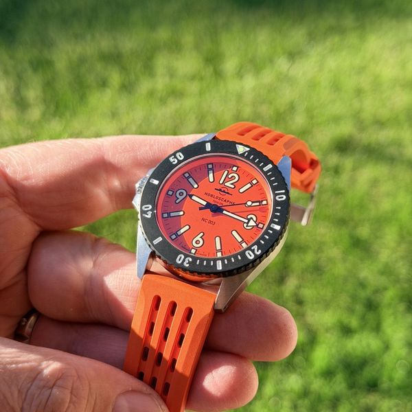 Horloscaphe NC003 Orange Dial Diver - Destro - French Microbrand Diver ...