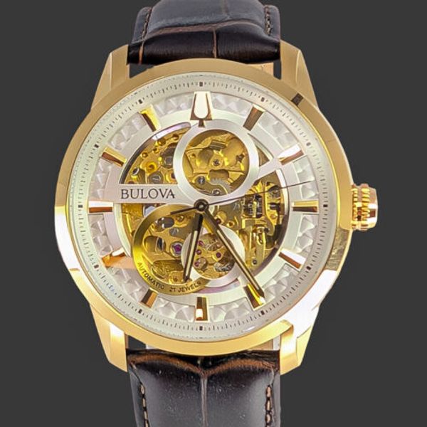 Bulova Classic Sutton Automatic White Dial 43mm Gents Skeleton Watch ...