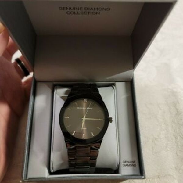 Geoffrey Beene Genuine Diamond Collection Gunmetal Color Mens Watch ...