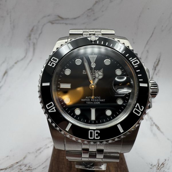 Brand New Modified Seiko Automatic Watch Steel Black Sub Dive Style ...