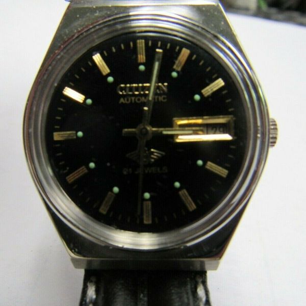 clean black/gold mens citizen 21j automatic vintage watch with day/date ...