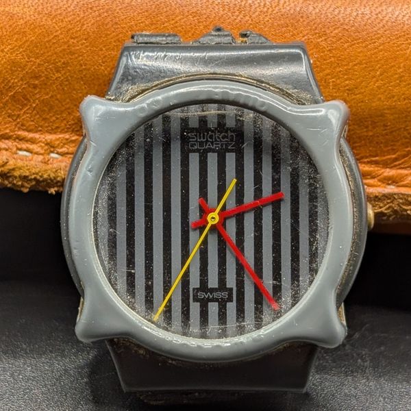 Vintage 1980s Swatch Quartz Watch + Guard Pinstripe Dial - Runs! For ...