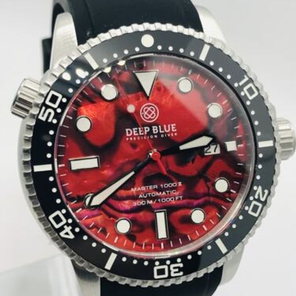 DEEP BLUE MASTER 1000 II 44MM AUTOMATIC DIVER CERAMIC BEZEL-RED ABALONE ...