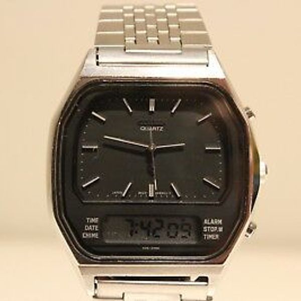 VINTAGE RARE STEEL JAPAN ANA-DIGI ALARM CHRONOGRAPH MEN'S WATCH"CITIZEN ...