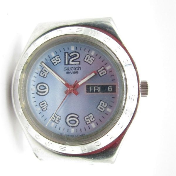 Swatch 'Irony' Swiss-Made Blue-Face Stainless-Steel Watch KMS326 ...
