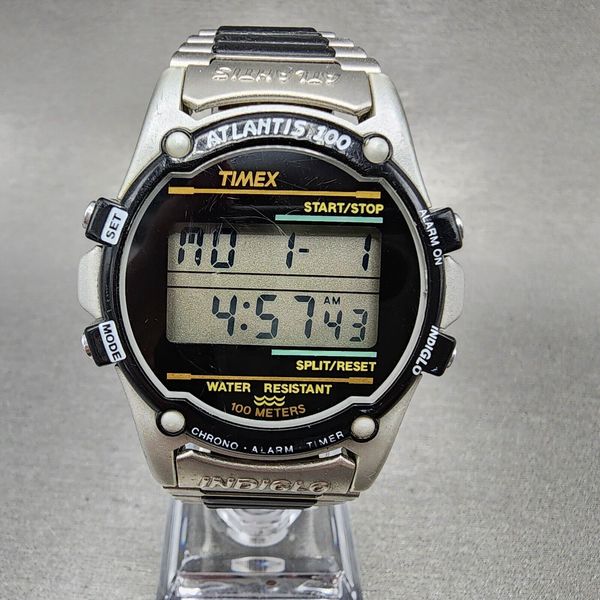 Timex Atlantis 100 Watch Men 40mm Digital Silver Black Tone Round New ...