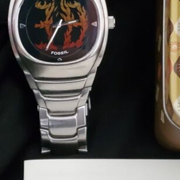 FOSSIL Big Tic Flame Seconds JR-8499 8500 Quartz Digital Steel 2004 Tin ...